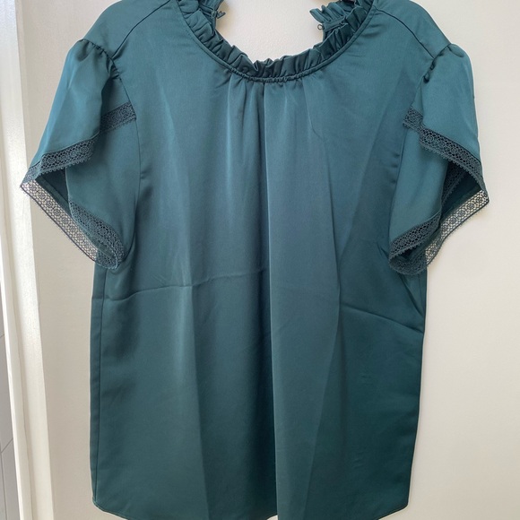 J. Crew | Tops | Jcrew Ruffle Neck Tulip Sleeve Deep Green Blouse Nwt ...